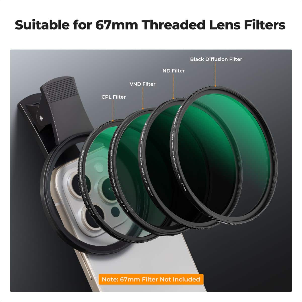 Clip-On Variable ND2-400 Filter for any Mobile Phone | Made by K&F Concept
