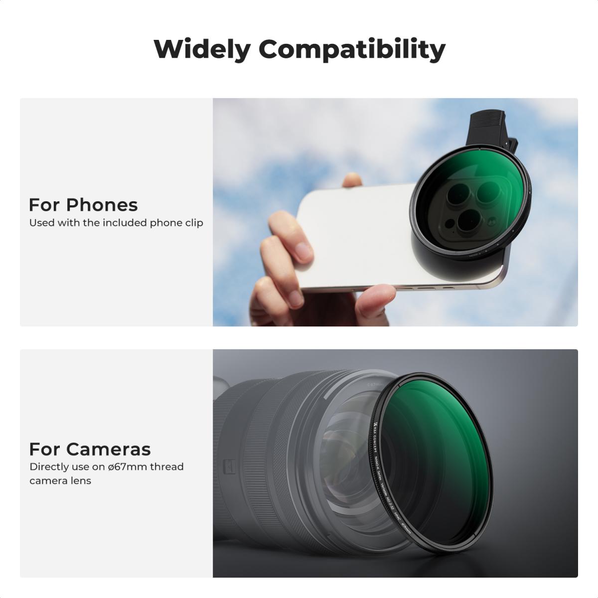 Clip-On Variable ND2-400 Filter for any Mobile Phone | Made by K&F Concept